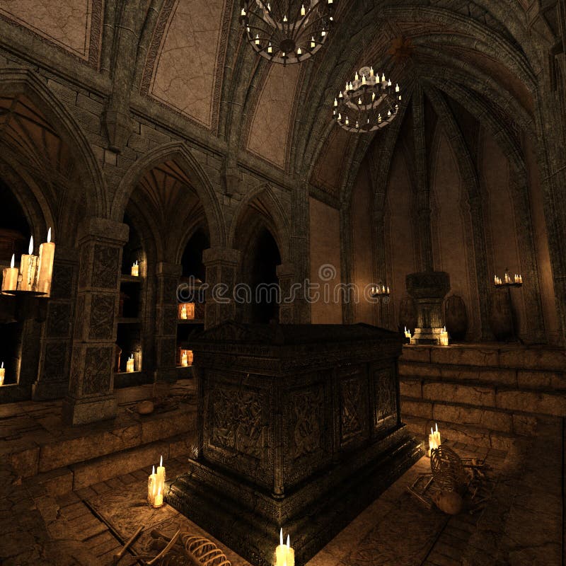 3d-illustration of a Scary Crypt with Candles in a Tomb Stock ...