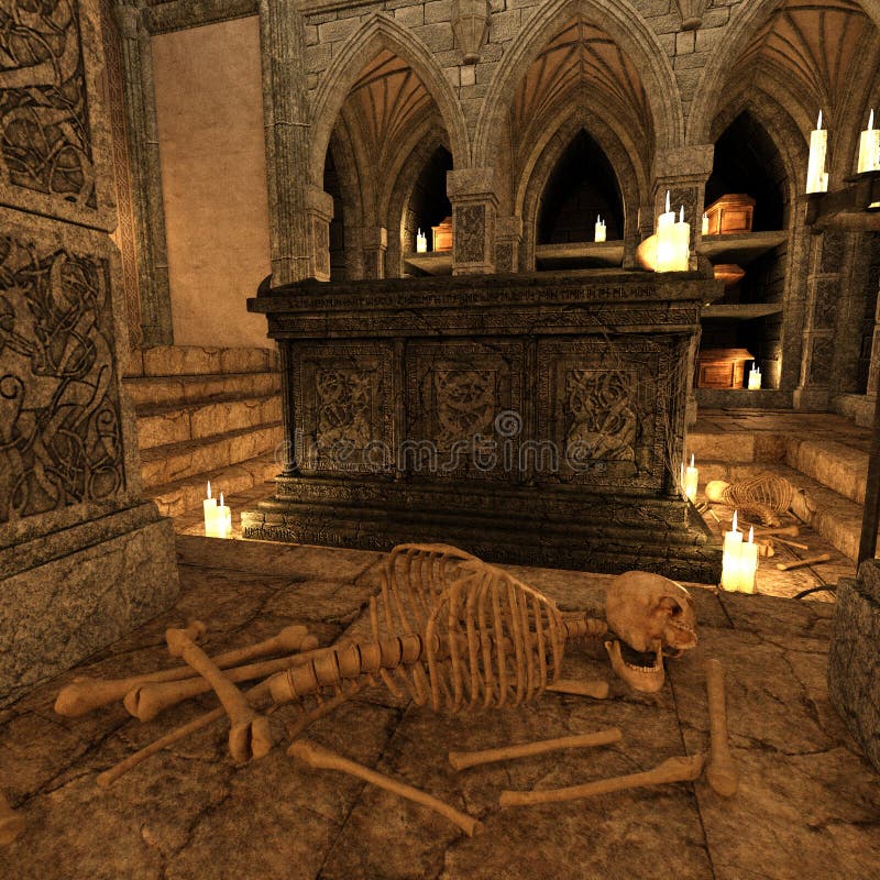 3d-illustration of a Scary Crypt with Candles in a Tomb Stock ...