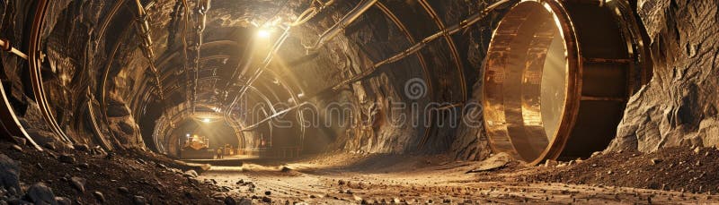 3D Rendering of an Underground Mining Scene Featuring Detailed Tunnels ...