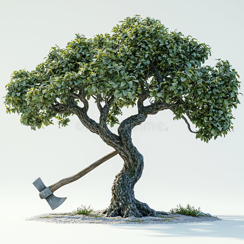 Twisted Tree with Axe Environmental Concept Nature Deforestation AI ...