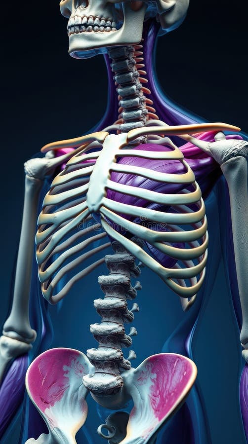 Detailed Anatomical Model Showcasing the Human Rib Cage, Spine, and ...