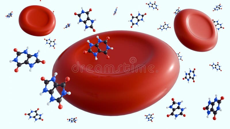 3D Rendering of Uric Acid Molecules and Red Blood Cells. Stock ...