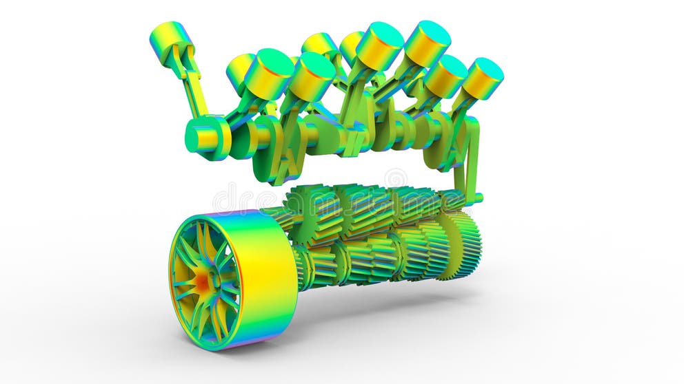 3D Rendering - V12 Engine Finite Element Analysis Stock Illustration ...