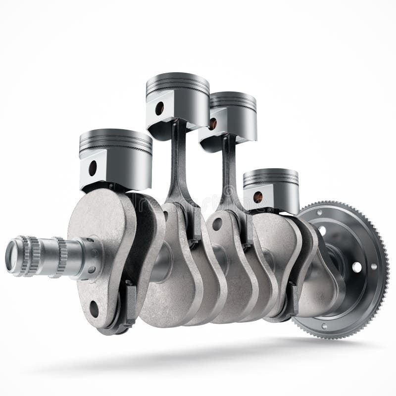 3D Rendering V4 Engine Pistons and Cog Isolated on White Background ...