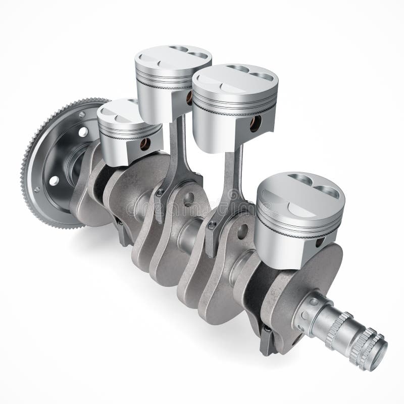 3D Rendering V4 Engine Pistons and Cog Isolated on White Background ...