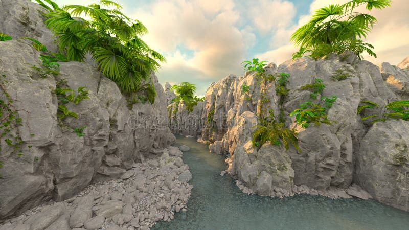 3D Rendering of the Valley Landscape Stock Illustration - Illustration ...