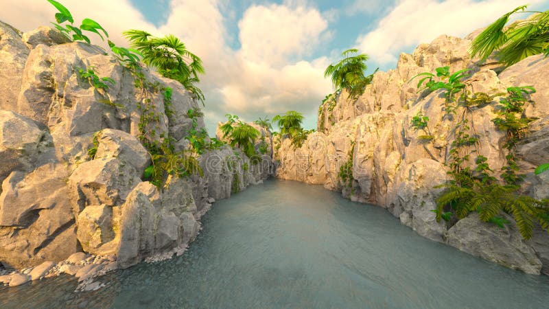 3D Rendering of the Valley Landscape Stock Illustration - Illustration ...