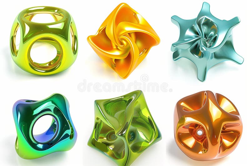 3D Rendering of Various Colorful Metal Shapes with Different Textures ...