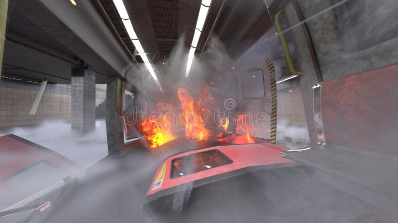 3D Rendering of the Vehicle Fire Scene Stock Illustration ...