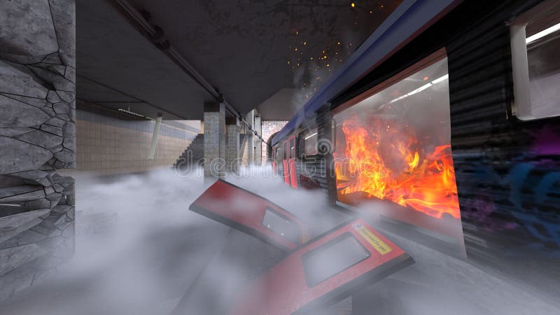 3D Rendering of the Vehicle Fire Scene Stock Illustration ...