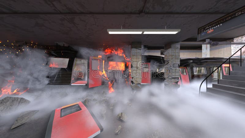 3D Rendering of the Vehicle Fire Scene Stock Illustration ...
