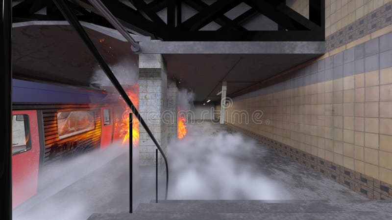 3D Rendering of the Vehicle Fire Scene Stock Illustration ...