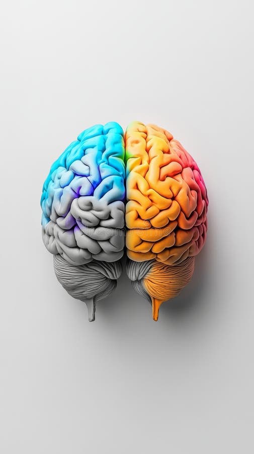 3D Rendering of Vibrant Brain Halves in Gradient Tones Stock ...