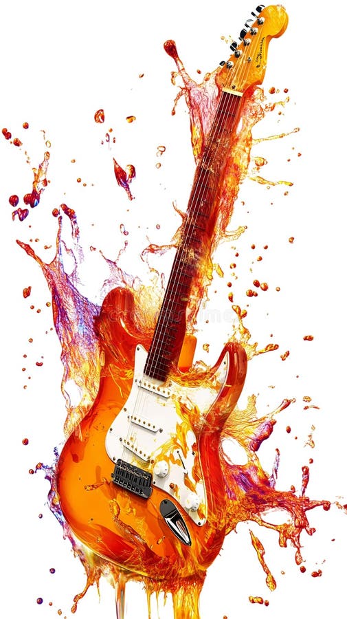 A 3D Rendering of a Vibrant Melody Featuring an Isolated Guitar with a ...