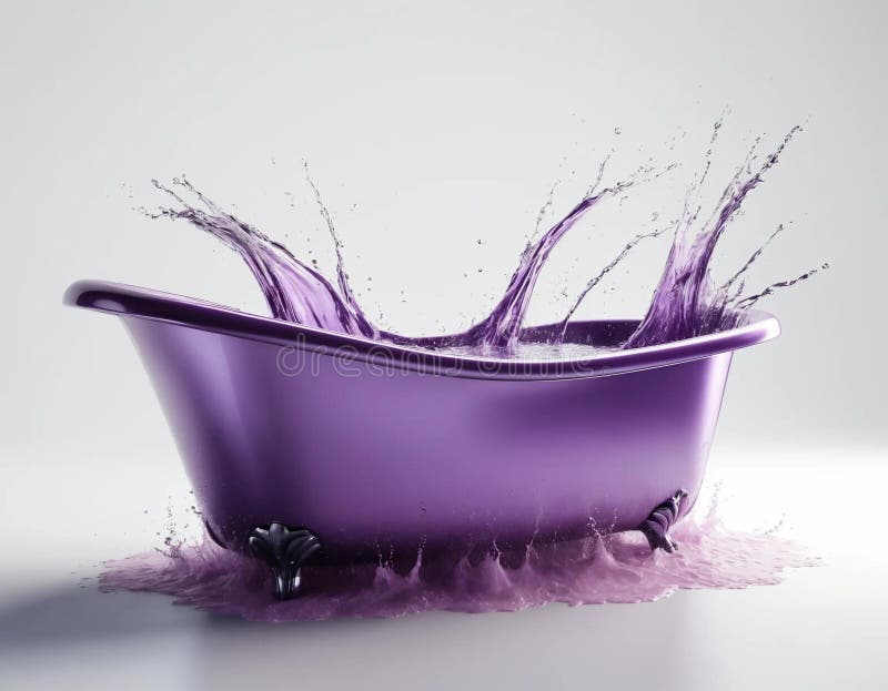 3D Rendering of a Vibrant Purple Bathtub Filled with Water, Dynamic ...