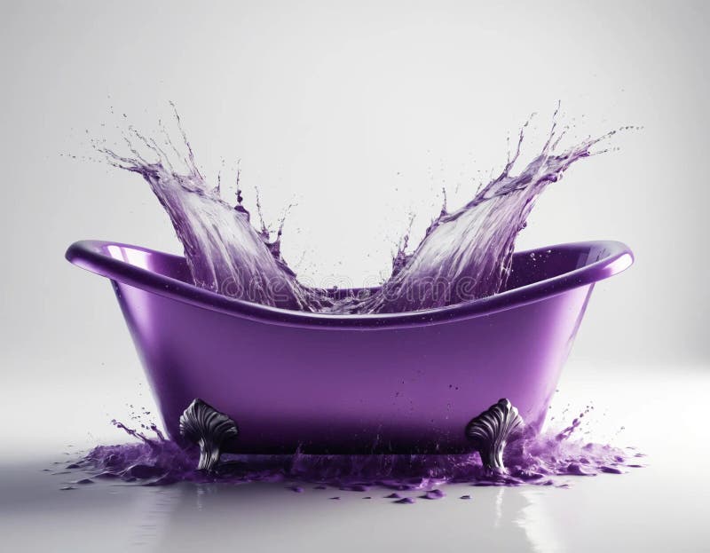 3D Rendering of a Vibrant Purple Bathtub Filled with Water, Dynamic ...