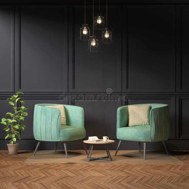 3d Rendering of Victorian Living Room with Two Chairs - Classic Style ...