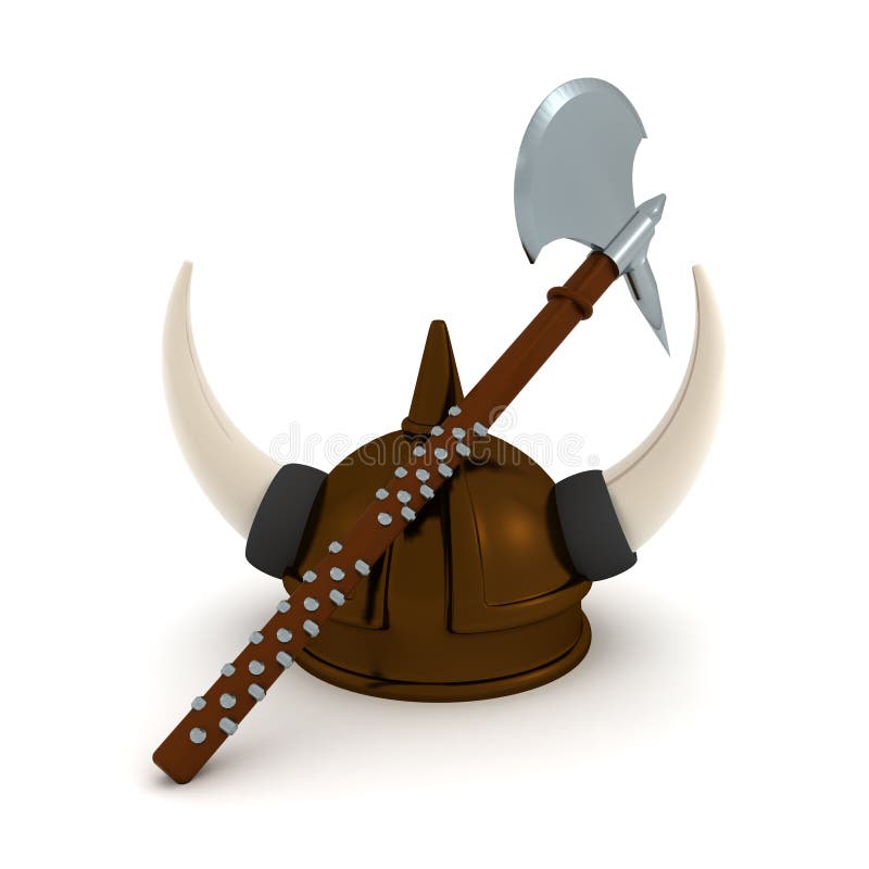 3D Rendering of Viking Axe and Helmet Stock Illustration - Illustration ...