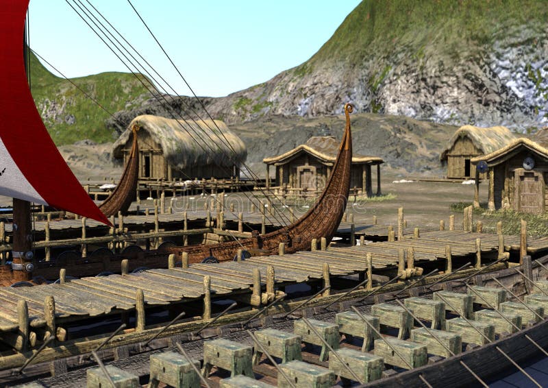 3D Rendering Vikings Village Stock Illustration - Illustration of ...