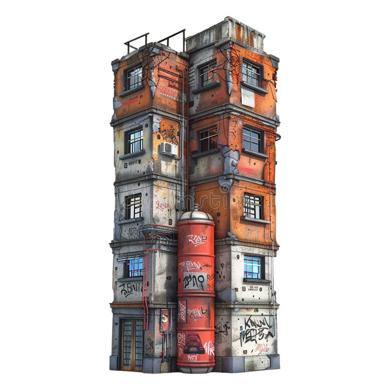 3D Rendering of a Vintage Building Rusted on Transparent Background ...