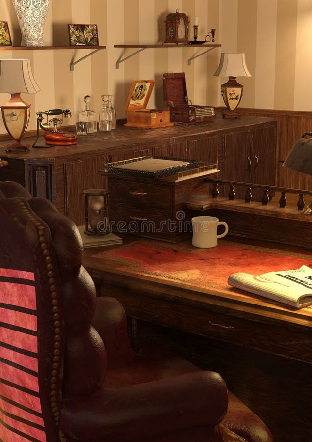 3D Rendering Vintage Office Stock Illustration - Illustration of ...