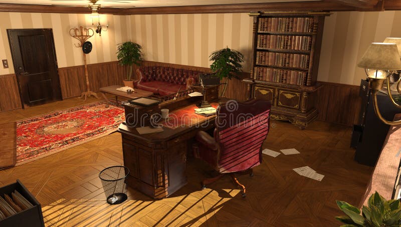 3D Rendering Vintage Office Stock Illustration - Illustration of ...