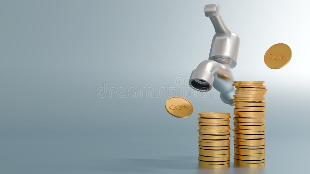 Faucet with a Handle and Stack of Coins Stock Illustration ...