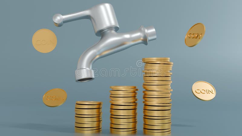 Faucet with a Handle and Stack of Coins Stock Illustration ...