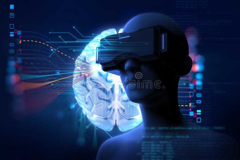 3d Rendering of Virtual Human in VR Headset on Futuristic Stock ...