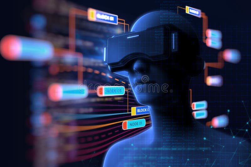 3d Rendering of Virtual Human in VR Headset on Futuristic Stock ...