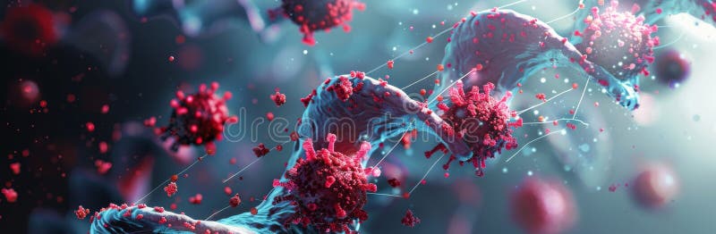 3D Rendering of a Virus and DNA Strand Stock Illustration ...