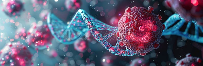 3D Rendering of a Virus and DNA Strand Stock Illustration ...