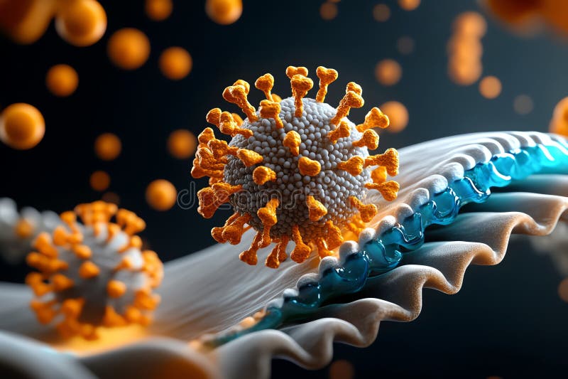 3D Rendering of a Virus Infiltrating a Cell, Abstract Representation of ...