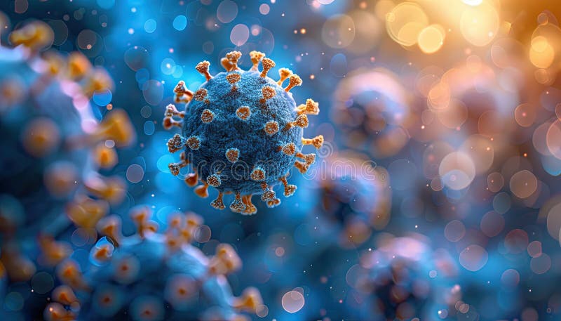 3D Rendering of a Virus Particle in a Blue and Orange Gradient ...