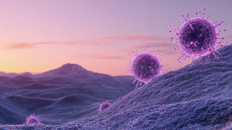 A 3D Rendering of a Virus Particle with Spikes on a Rocky Surface ...