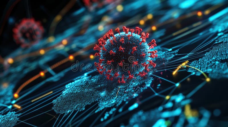 A 3D Rendering of a Virus Particle Superimposed on a Digital World Map ...