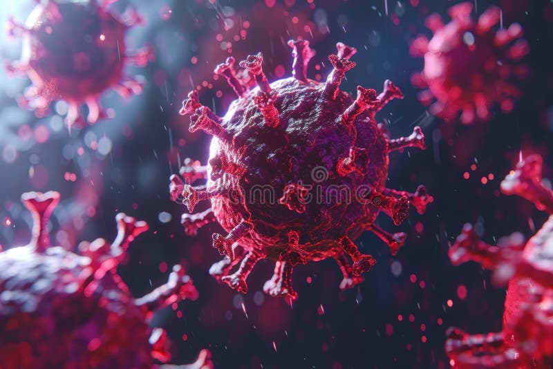 3D Rendering of Virus Particles in a Dark Environment with Red ...