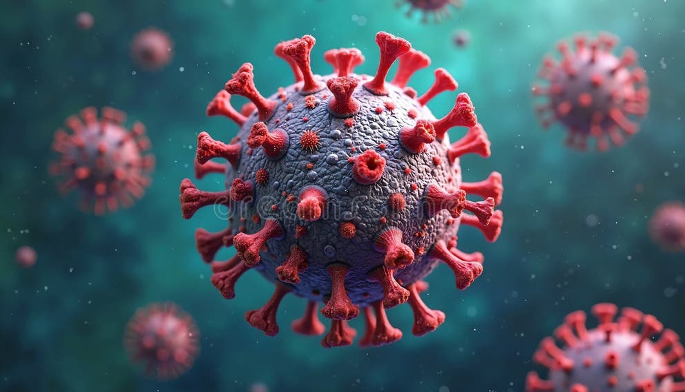 3D Rendering of SARS-CoV-2 Virus with Spike Proteins. Generative AI ...