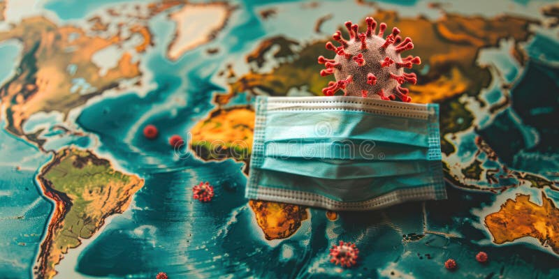 A 3D Rendering of a Virus on Top of a Blue and White Medical Face Mask ...