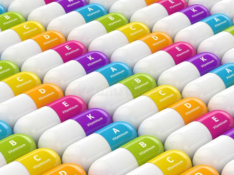 3d Rendering of Vitamin Pills in Row Stock Illustration - Illustration ...