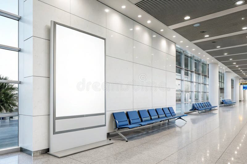 White Poster Mockup in Modern Waiting Hall Stock Illustration ...