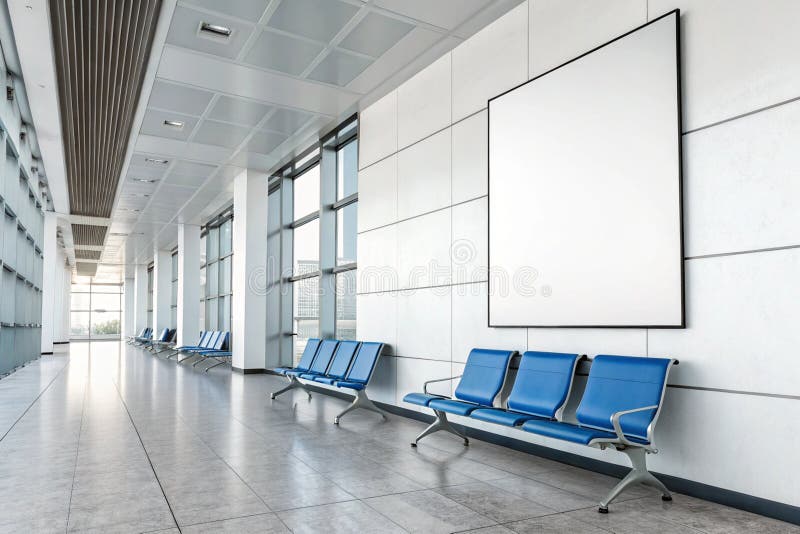 White Poster Mockup in Modern Waiting Hall Stock Illustration ...