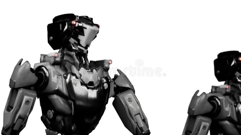 3d Rendering of Walking Robotics Army, Industrial Group of Cyborg ...