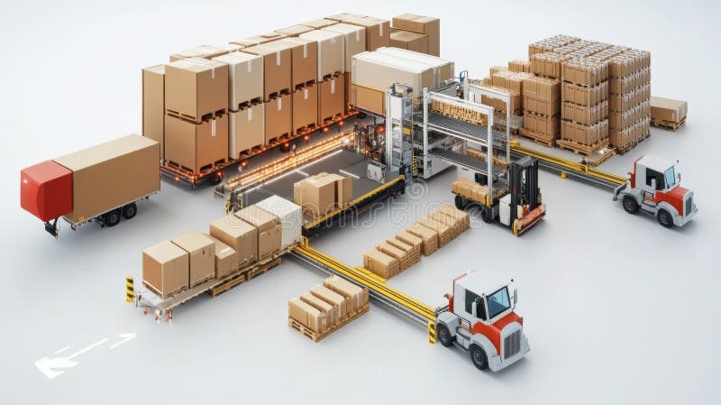 3d Rendering of a Warehouse with Automated Machinery Handling Boxes ...