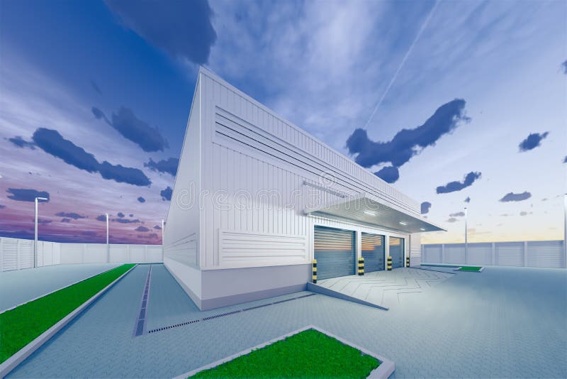 3d Rendering Warehouse Building Stock Illustration - Illustration of ...