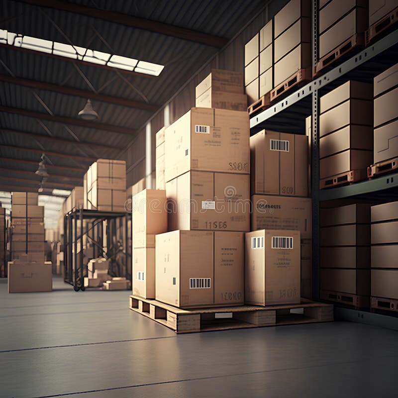 3d Rendering of Warehouse with Cardboard Boxes on Pallet in Warehouse ...