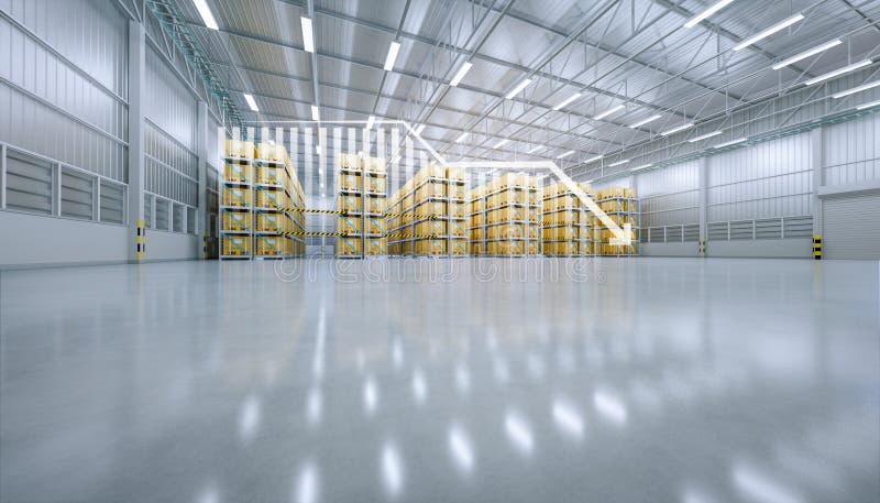 3d Rendering of Warehouse with Concept for Reduce. Stock Illustration ...