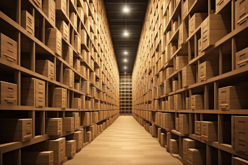 3D Rendering of a Warehouse with Rows of Wooden Boxes in a Row ...