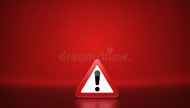 3D Rendering of a Warning Sign with Exclamation Mark on a Red ...