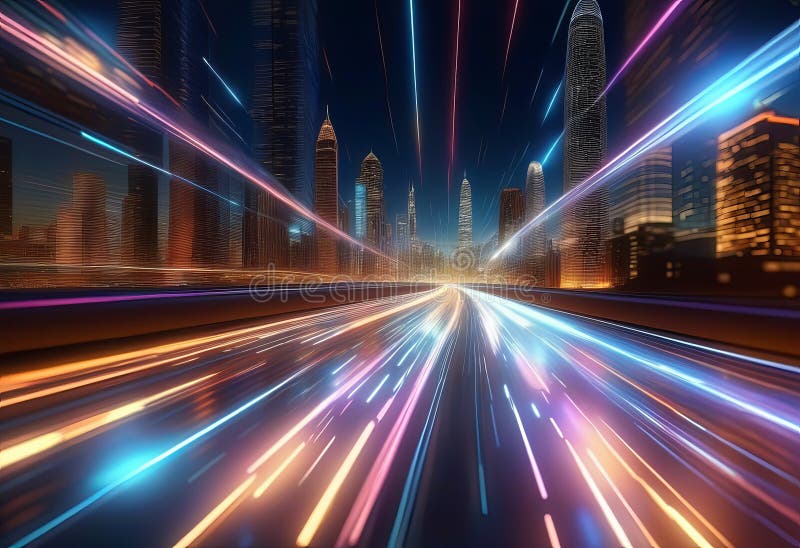 3D Rendering of Warp Speed in Hyper Loop with Blur Light from Buildings ...